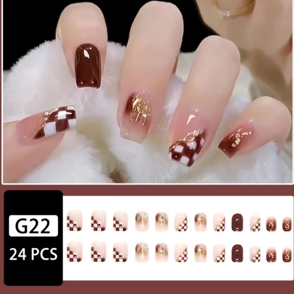 Makeup | 24 Pcs Short Checkerboard Press On Nails | Poshmark